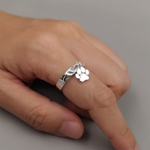 Custom Paw Dangle Ring Silver Paw Dangle Ring Paw Print Rings Kitty Paw ...