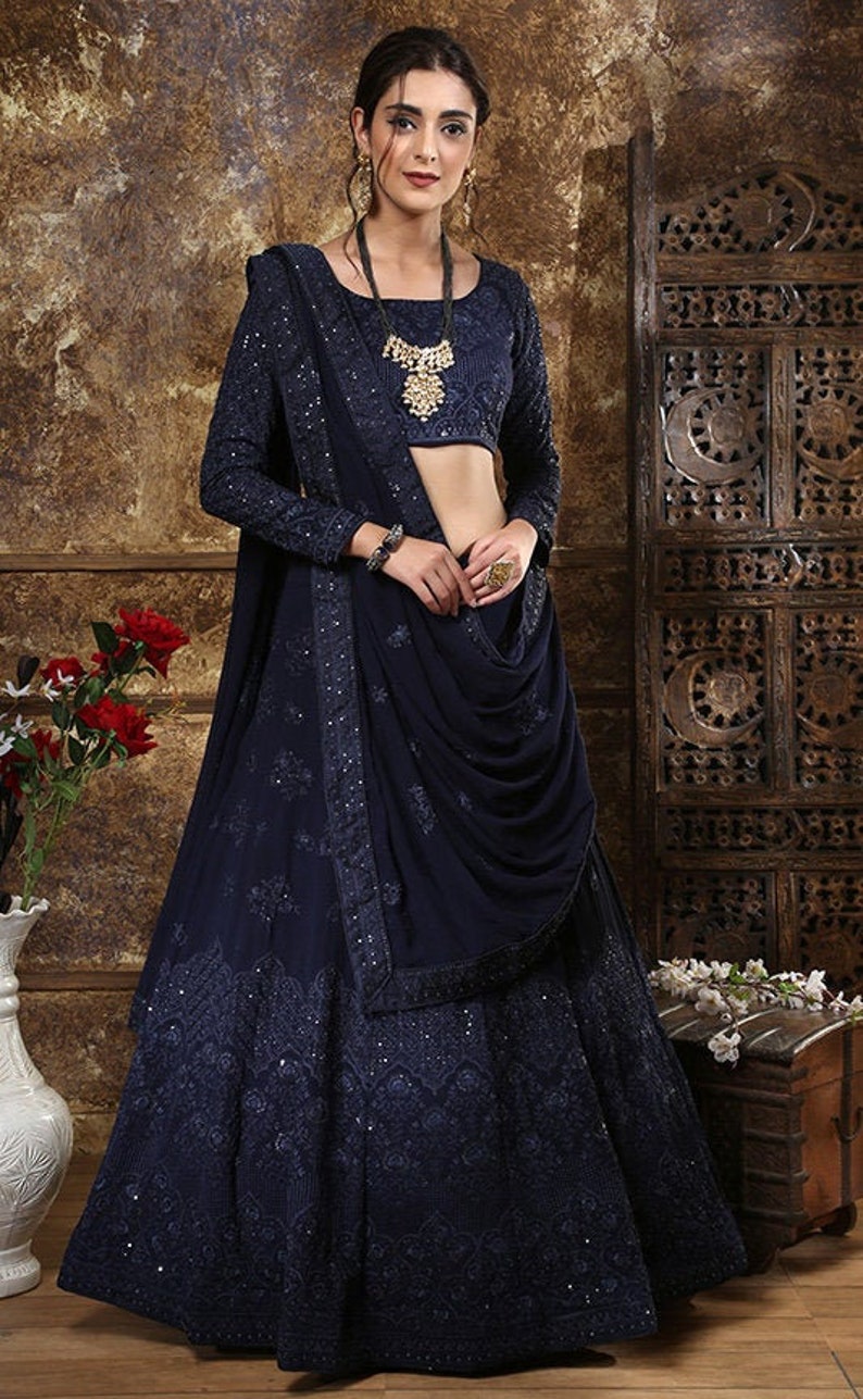 Latest Designer Lucknovi Navy Blue Color Lehenga Choli Indian - Etsy