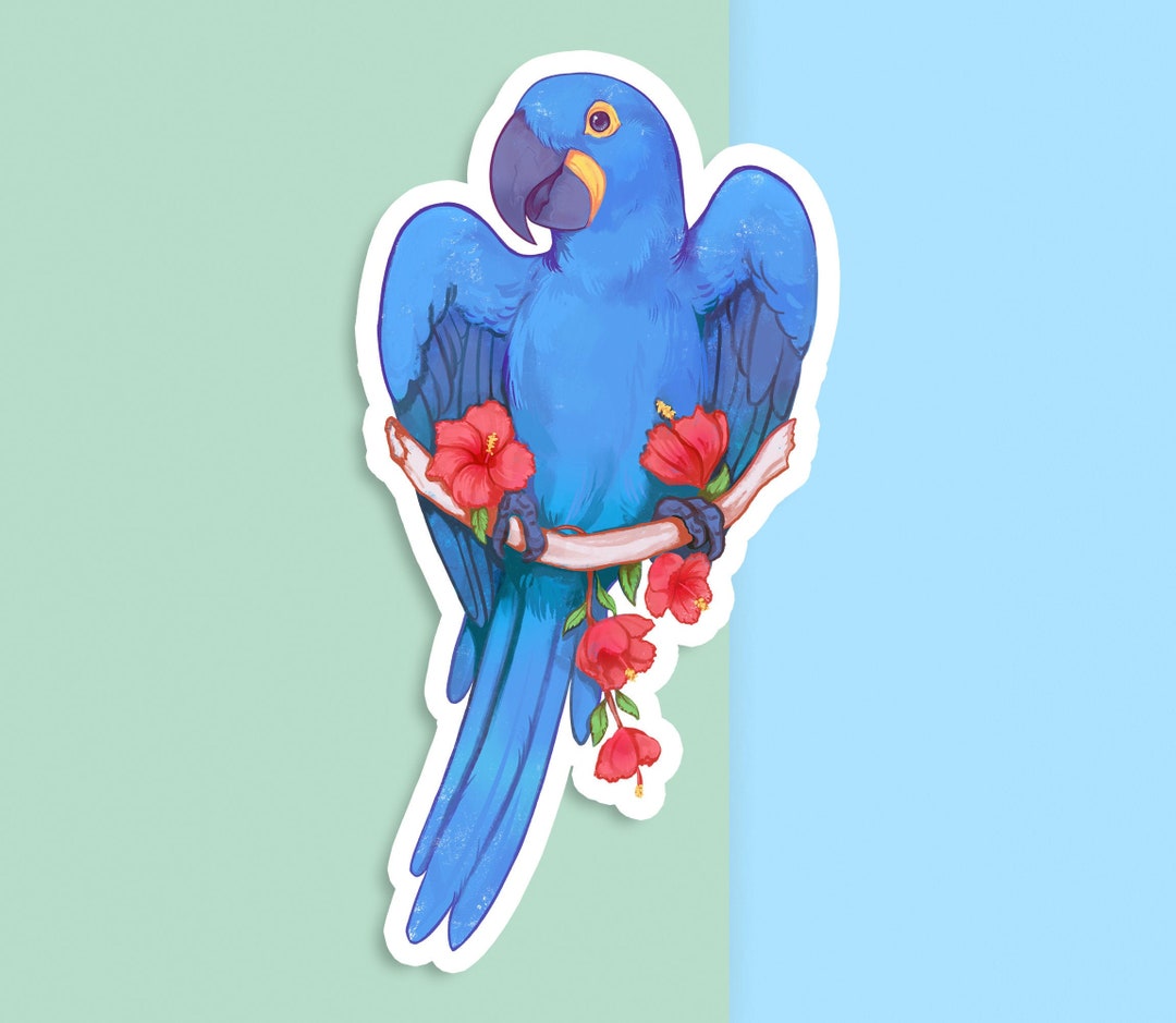 Handcut Vinyl Sticker - Hyacinth Macaw With Hibiscus - Matte White ...