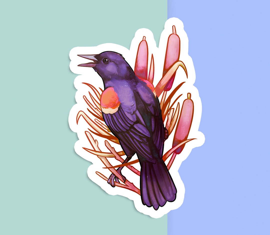 Handcut Vinyl Sticker Red-winged Blackbird Matte White Decorative Decal ...