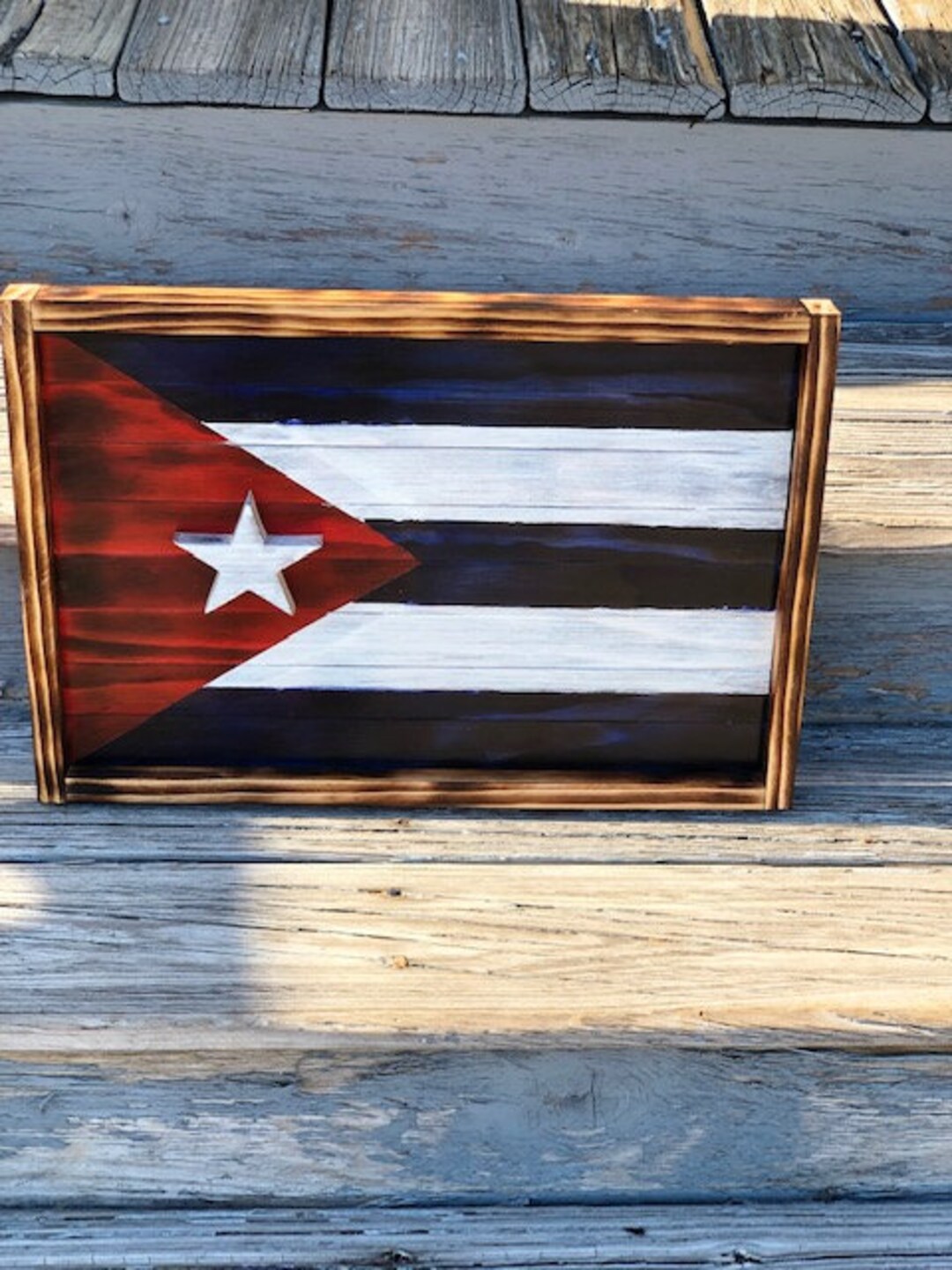 3D Charred & Stained - Rustic - Wall Art- Home Decor - Cuban Flag ...