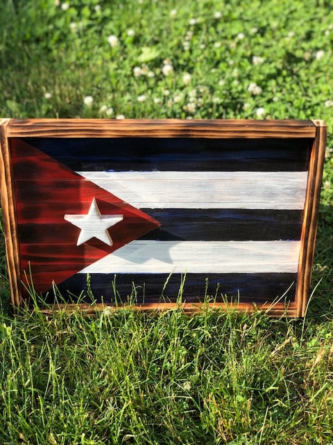 3D Charred & Stained - Rustic - Wall Art- Home Decor - Cuban Flag ...