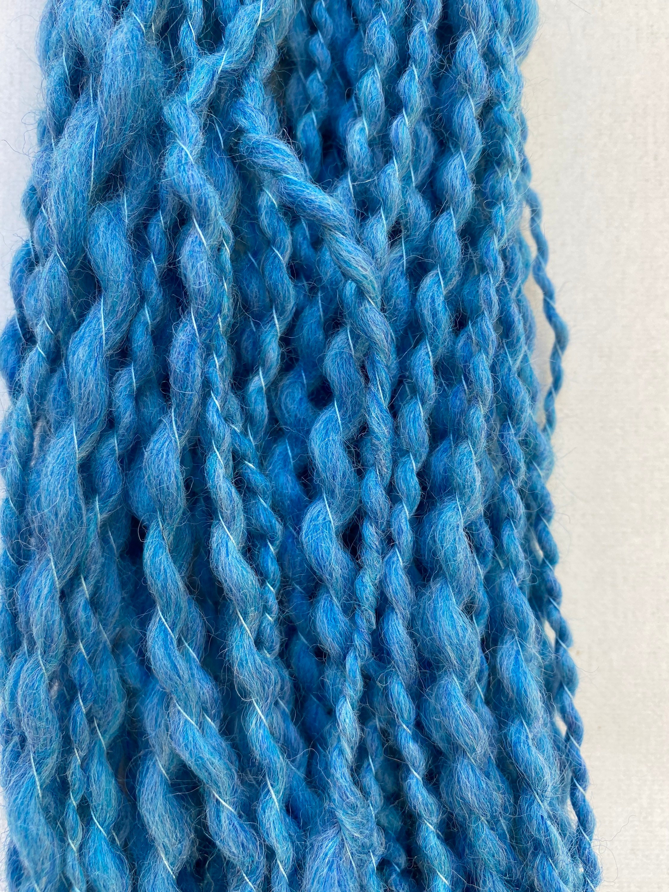 30g Blue Hand Spun Wool Art Chunky Textured Yarn Weaving - Etsy UK