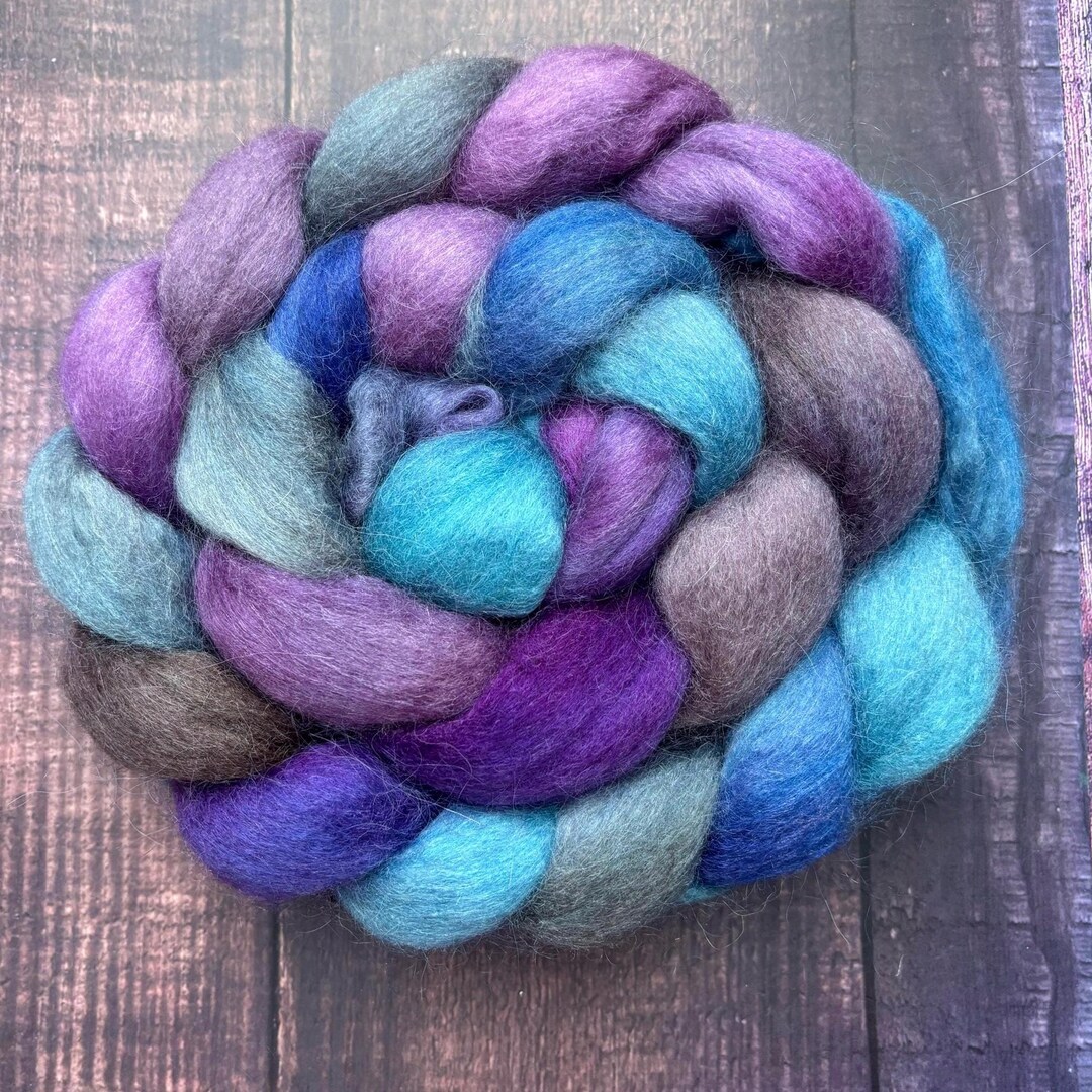 Hand Dyed BFL Kid Mohair Silk, Braided Purple Blue Wool Roving, 100g ...