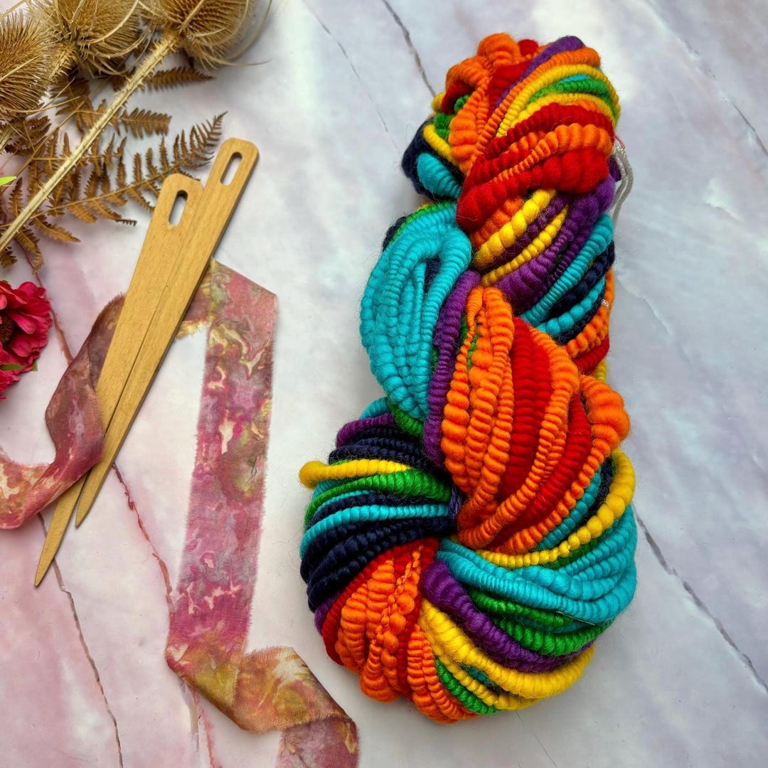 Rainbow Art Yarn, Spiral Hand Spun Wool Yarn for Knitting and Weaving, Micro Coils Textured ...