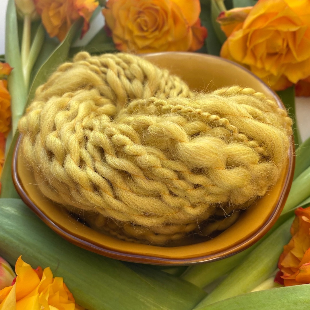 30g Yellow Hand Spun Wool, Art Chunky Textured Yarn Weaving Bulky ...
