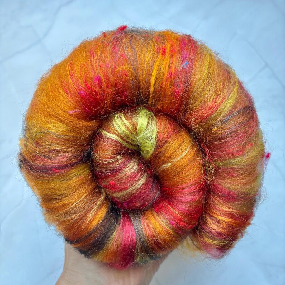 Hand Carded Art Batt, Merino, Silk, Bamboo, Rusty Ginger Orange, 105g ...