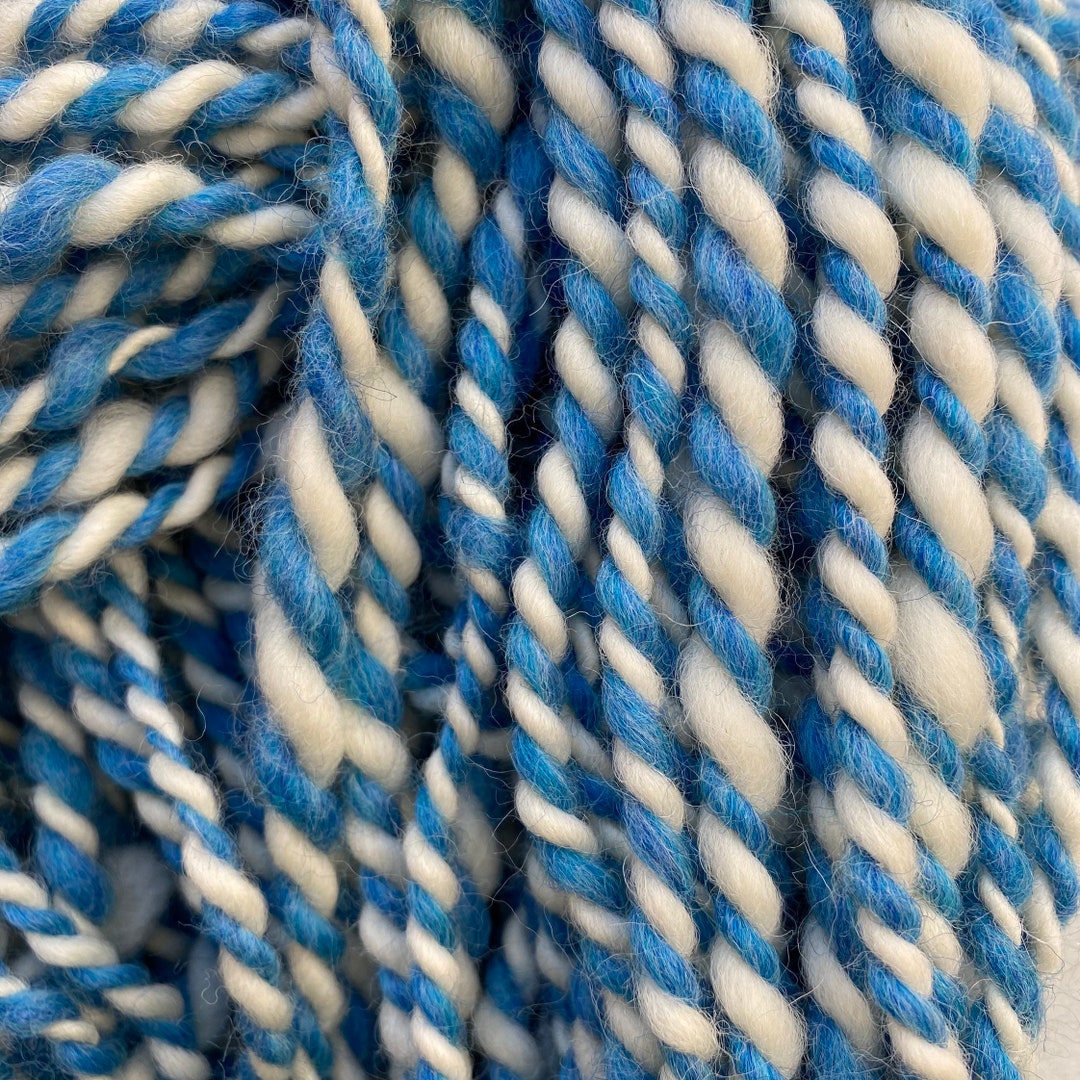 100g Blue and White Hand Spun Wool, Art Chunky Textured Yarn, Weaving ...