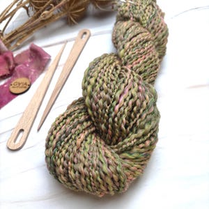 Hand Spun Merino Wool Art Yarn: Chunky Green Pink Yellow Blend, 120yd ...