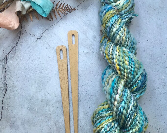 Knitting Art Yarn • Turquoise Blue Yellow Tones Handspun Wool Yarn ...