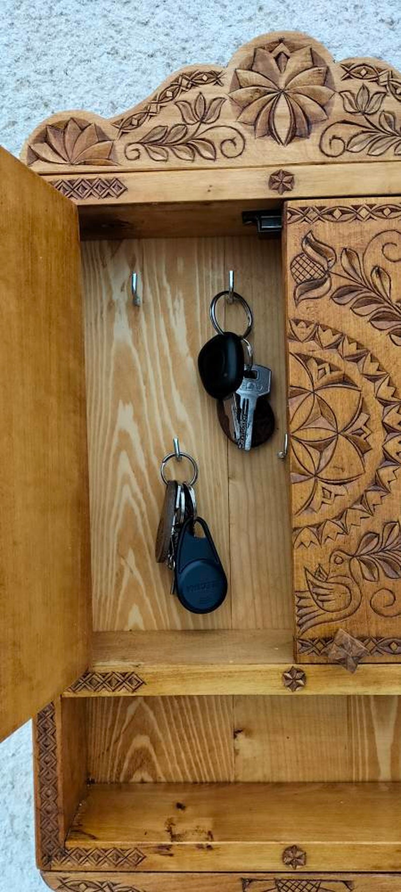 Carved Keyholder, Solid Lime Wood Key Box, Family Anniversary Gift ...