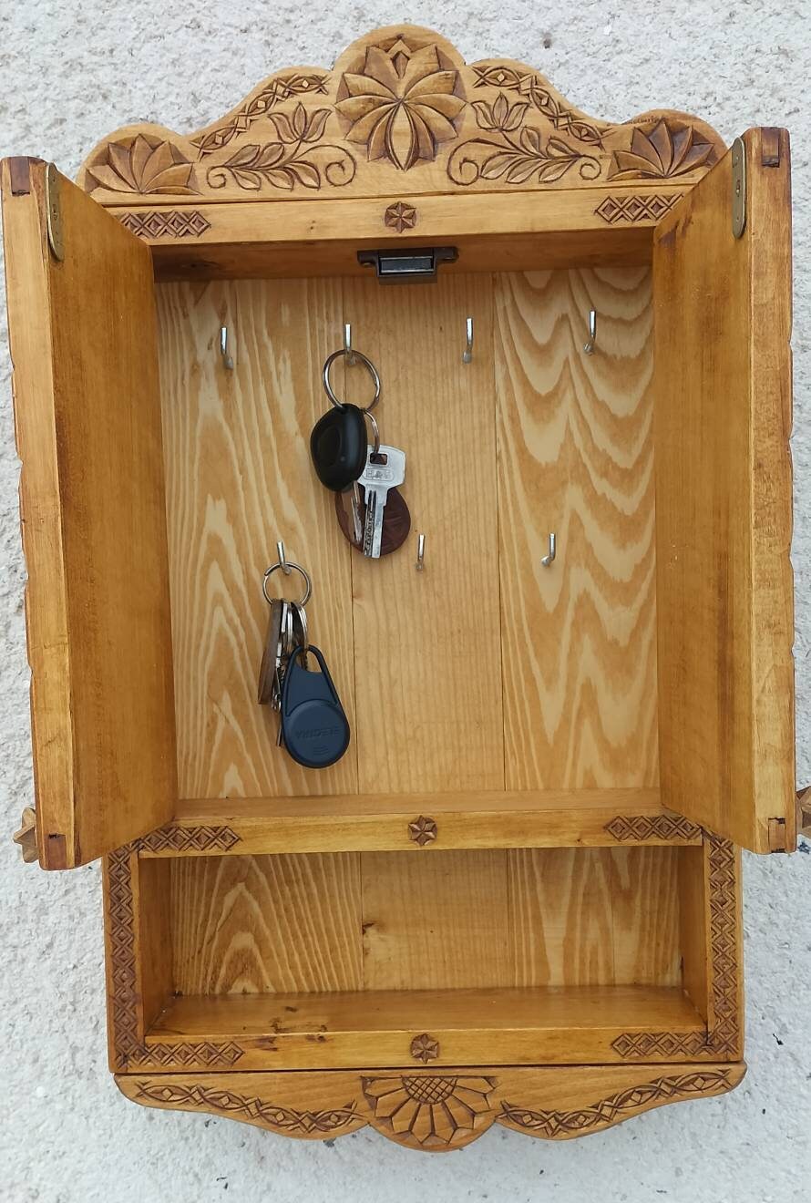 Carved Keyholder, Solid Lime Wood Key Box, Family Anniversary Gift ...