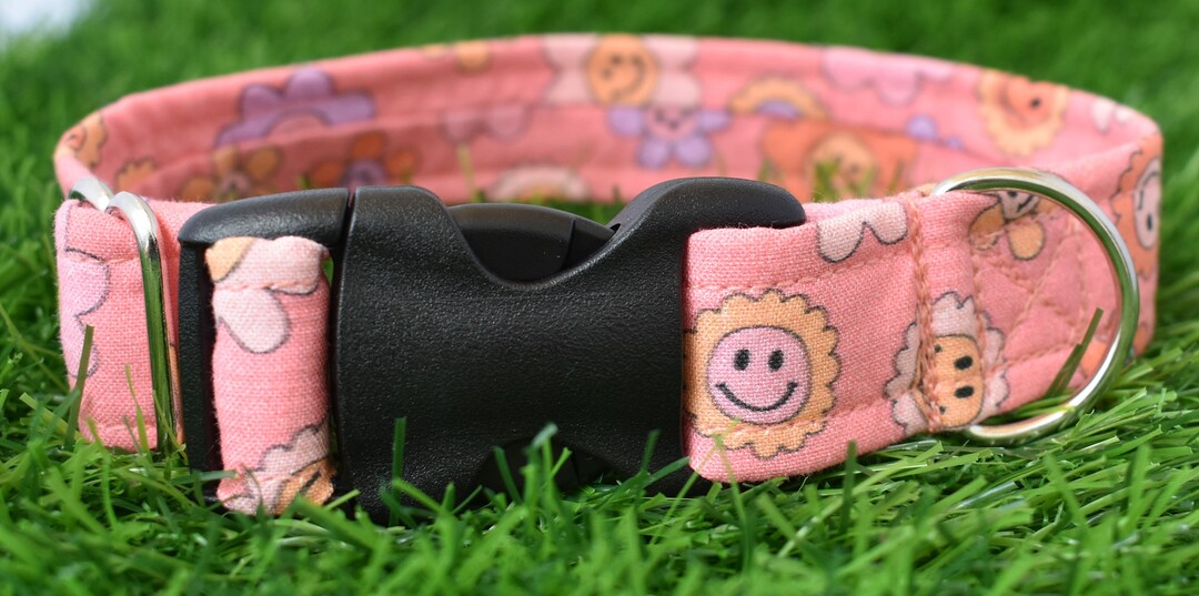Pink Floral Dog Collar: Groovy Smiley Face Flowers, Nylon Webbing - Etsy