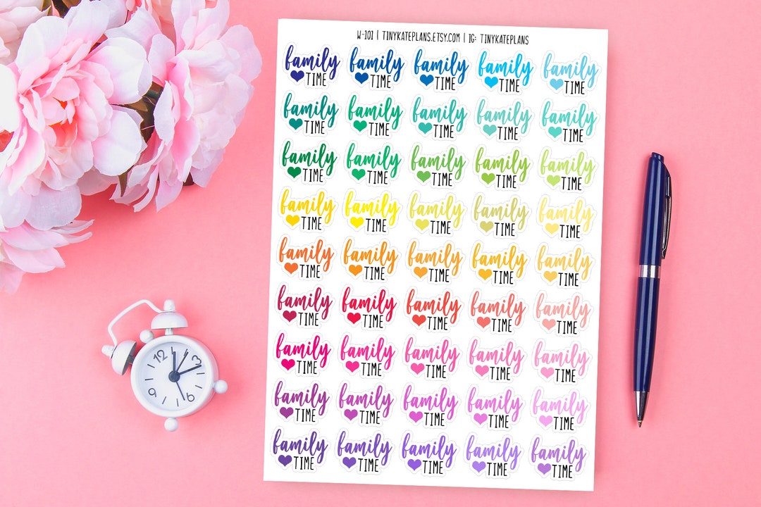 45 Family Time Planner Stickers, Tiny Script Planner Stickers, Cute ...