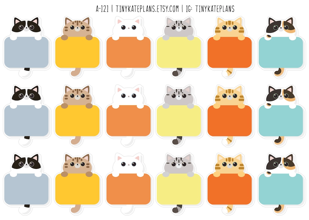 18 Kawaii Cat Label Planner Stickers, Cat Lover Planner Stickers, Cute ...