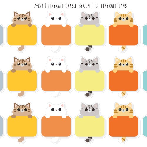 Cute Cat Square Box Planner Stickers Cat Lover Planner - Etsy