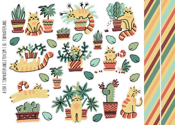 Funny Cats With Plants Planner Stickers Cat Lover Planner | Etsy