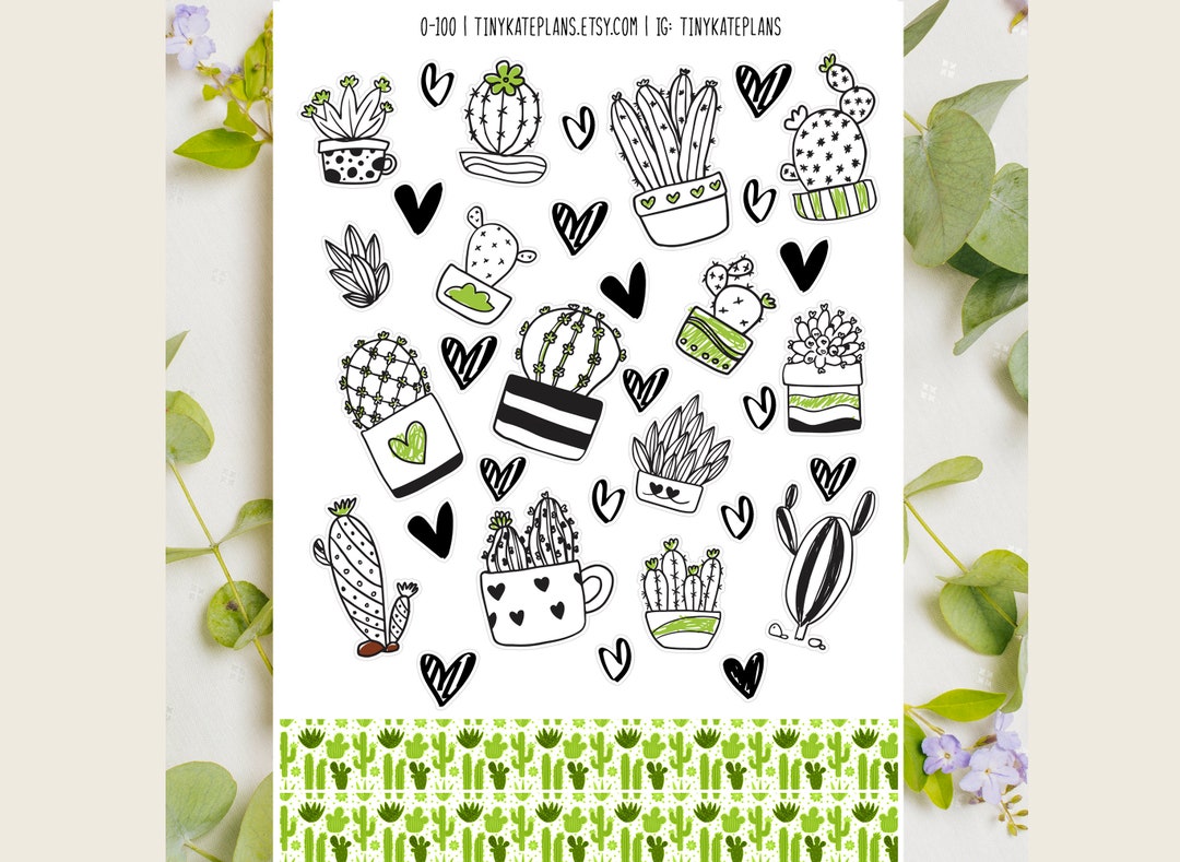 Cacti Doodle Planner Sticker Set, Planner Stickers, Monthly Sticker Set ...
