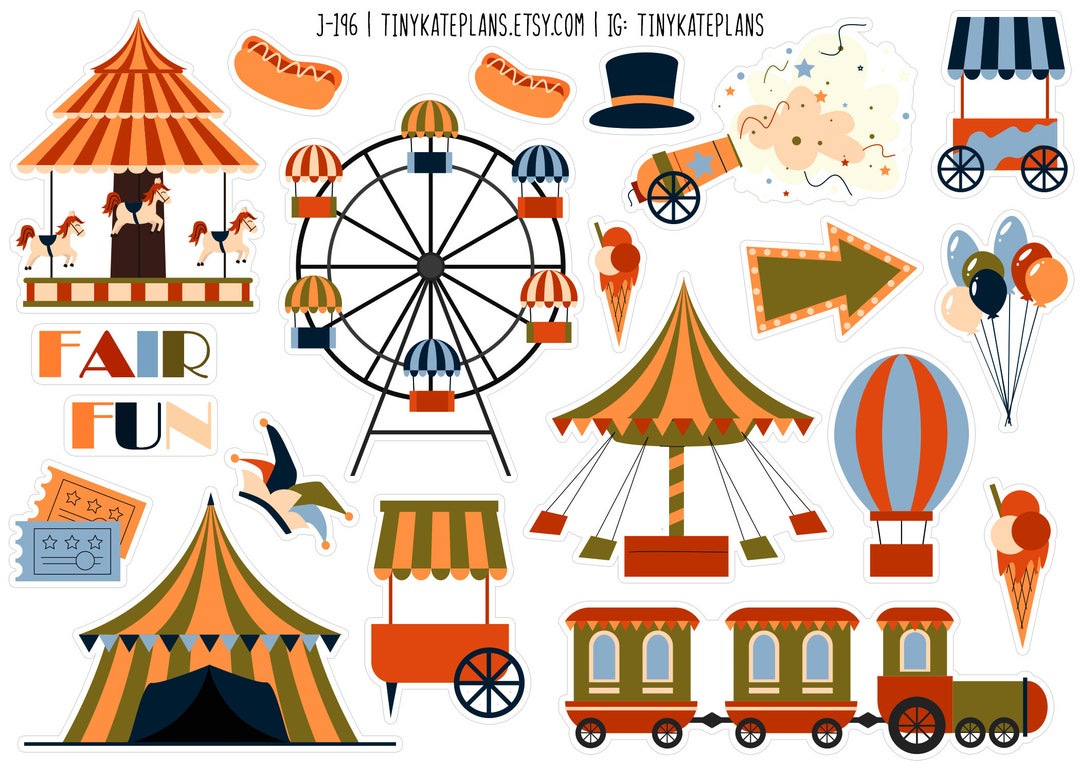 Carnival Fair Planner Stickers, Cute Summer Stickers, Summer Town ...