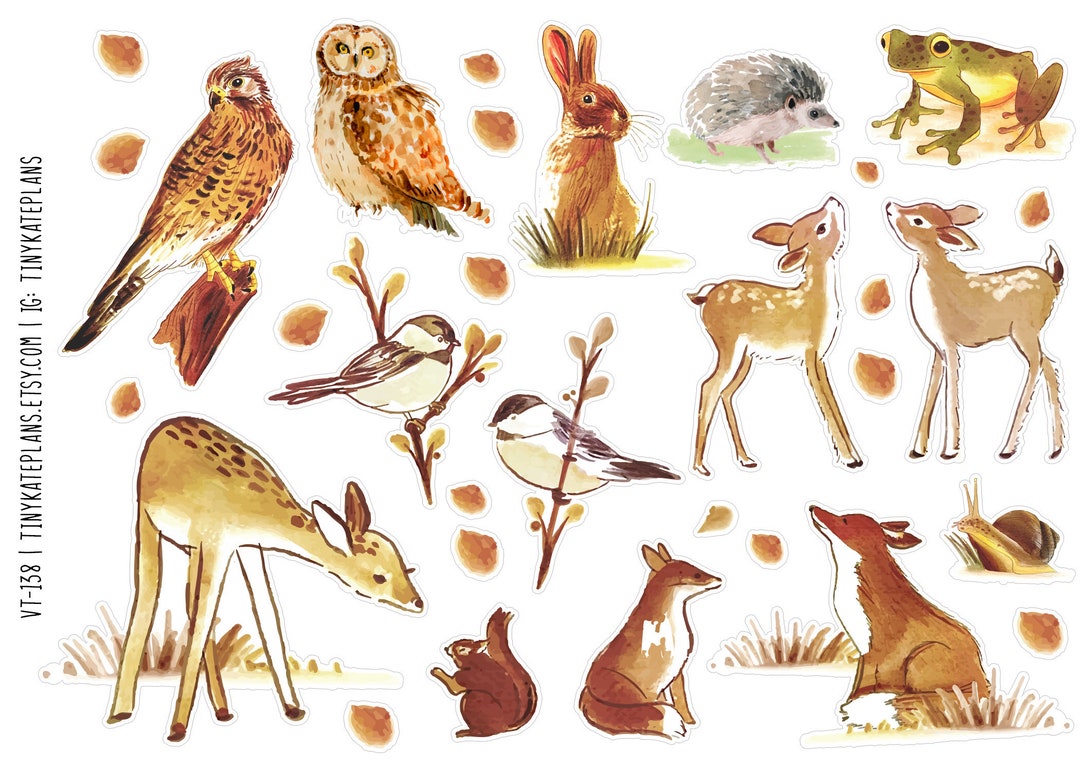 Vintage Inspired Forest Animals Planner Stickers, Tiny Animal Stickers ...
