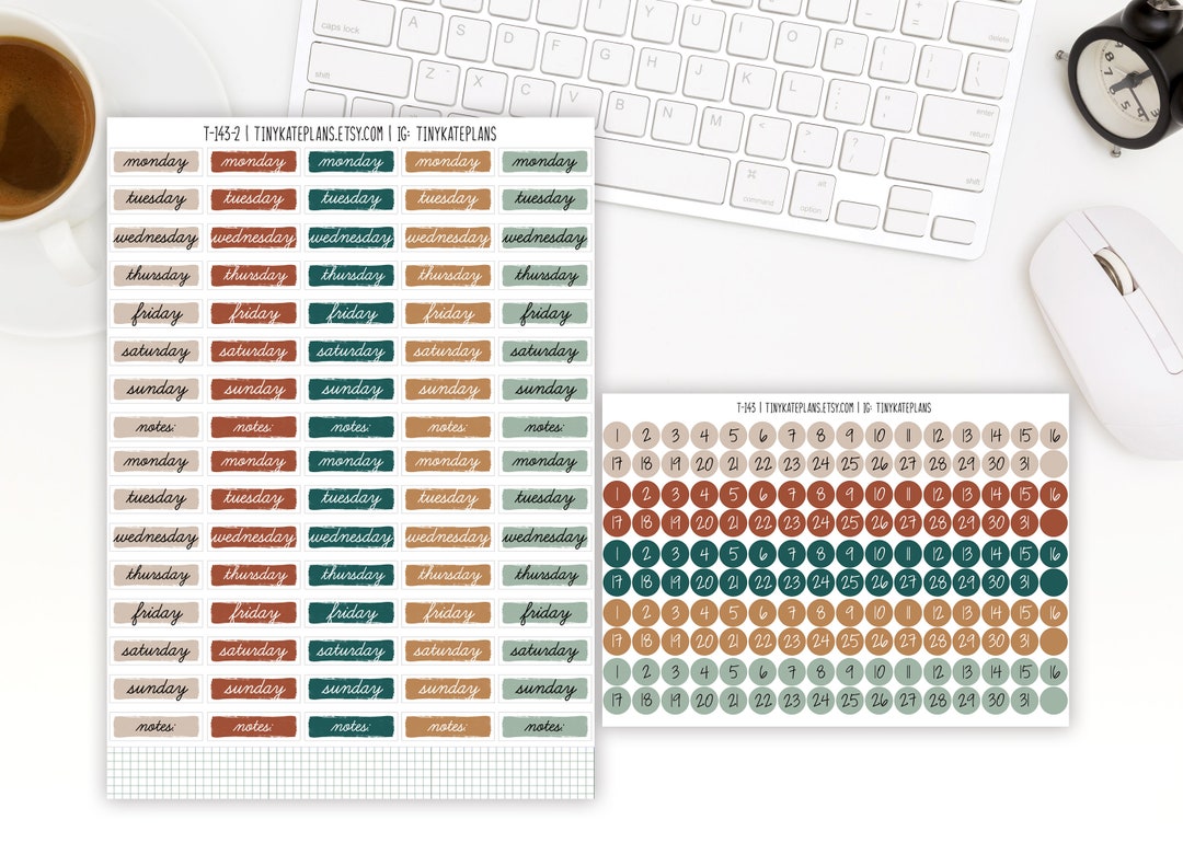 155 Tiny Fall Dark Teal & Copper Color Date Dot Planner Stickers, Round ...