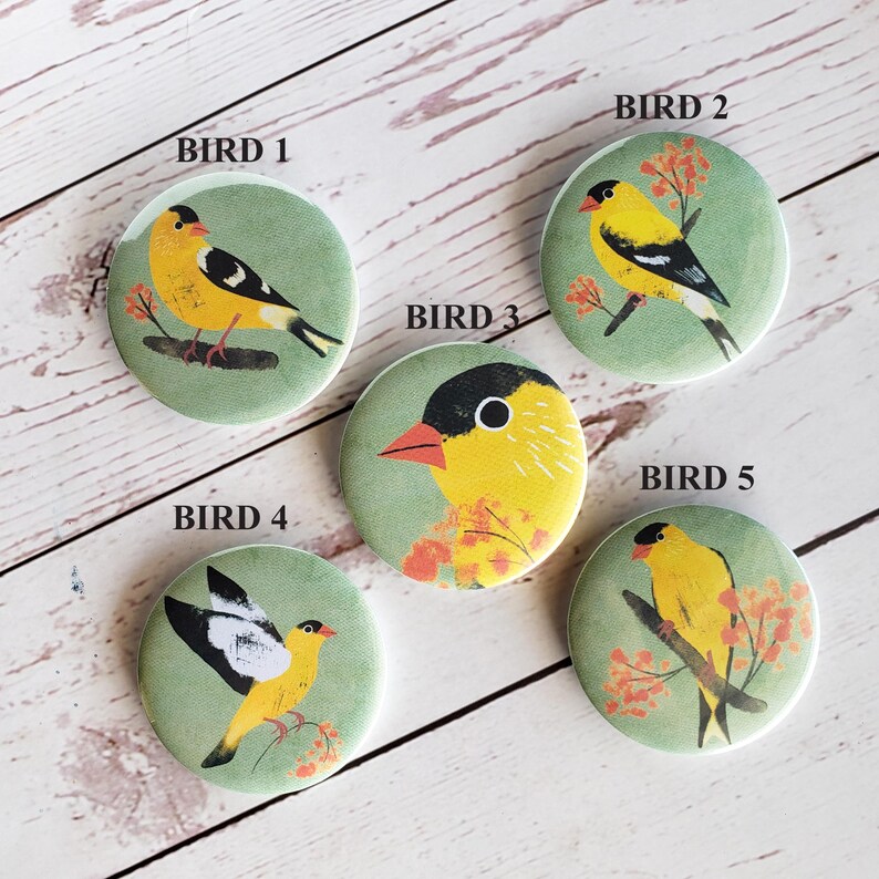 2.25 Inch American Goldfinch Button Pins, Colorful Yellow Bird Button ...