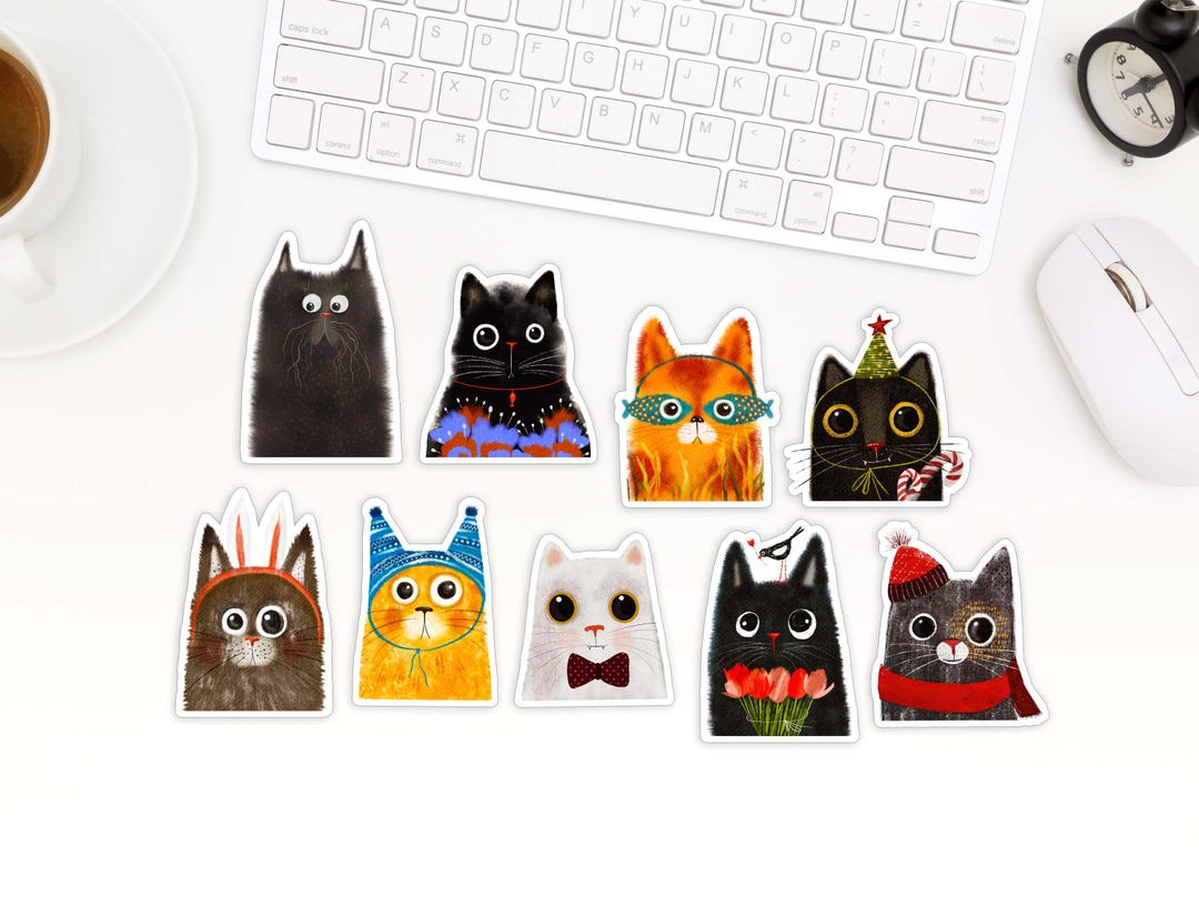 Cat Head Vinyl Stickers, Cute Cat Vinyl Stickers, Black Cat Decal ...
