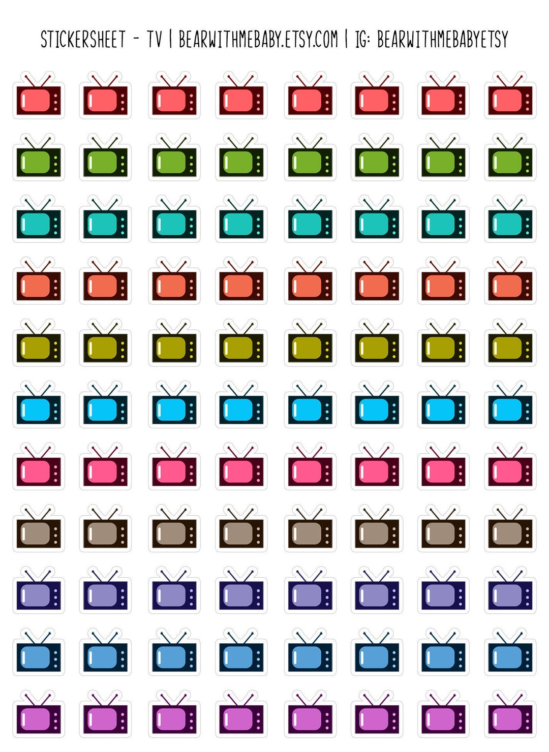 88 Colorful TV Planner Stickers, Tiny Stickers, Movie Night Planner ...