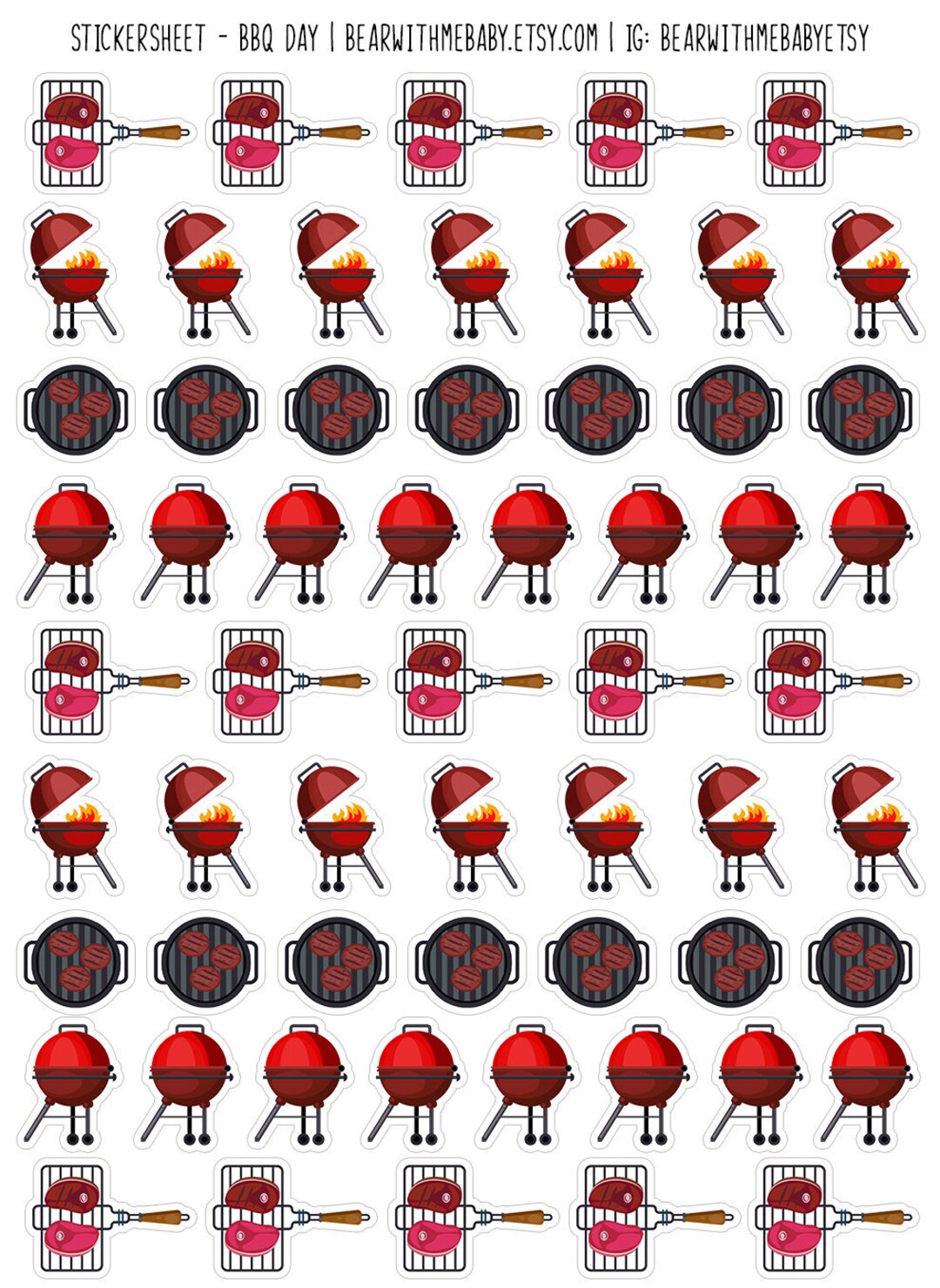 59 Tiny BBQ Planner Stickers, Grilling Planner Sticker, BBQ Day Bujo ...