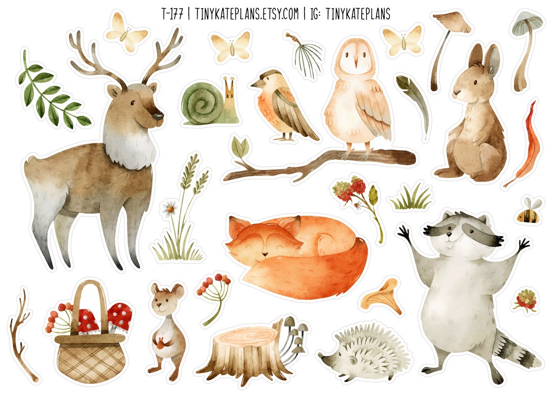 Cute Watercolor Forest Animal Planner Stickers, Deer Planner Stickers ...