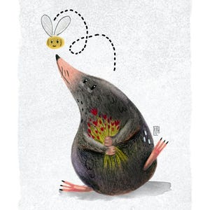 Moles & Bees Postcard Set, Mole Animal Postcard, Cute Forest Animal ...