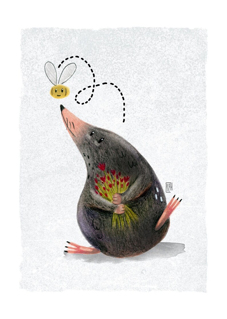 Moles & Bees Postcard Set, Mole Animal Postcard, Cute Forest Animal ...