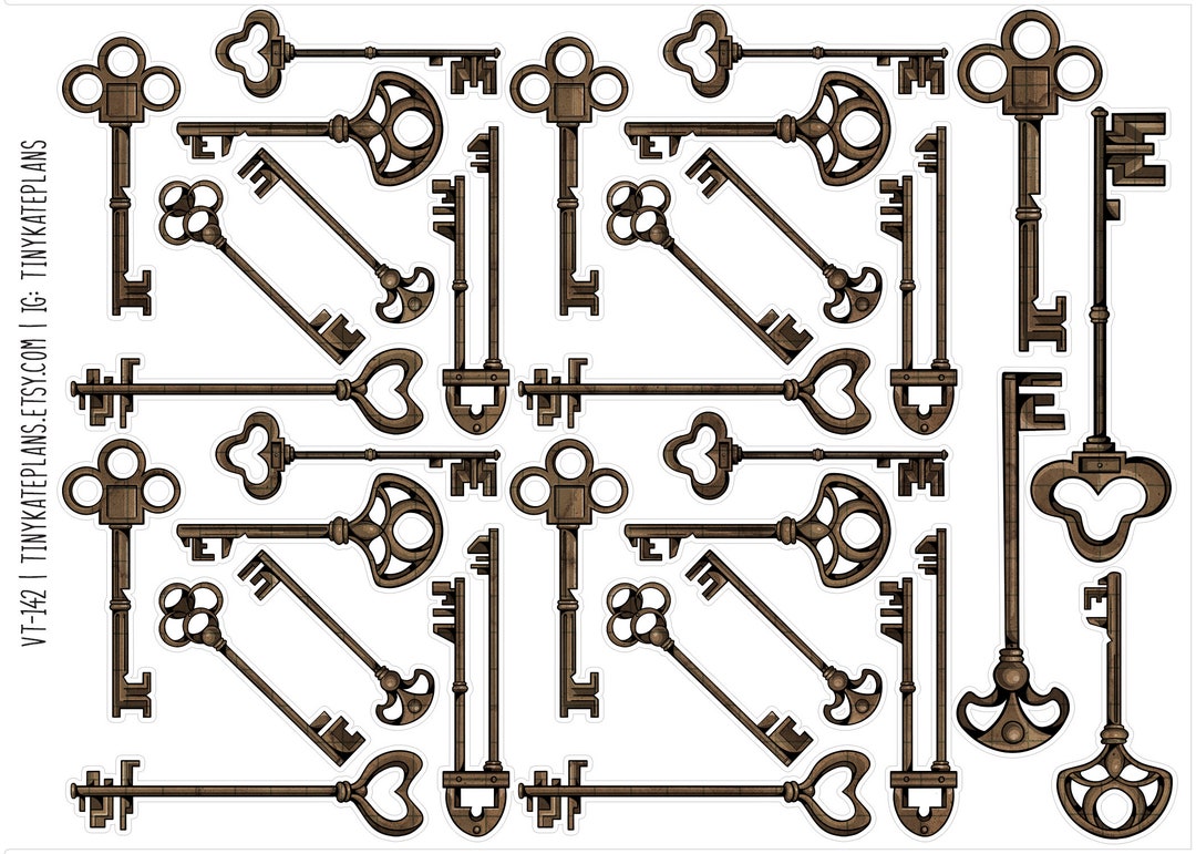 Vintage Key Stickers, Ephemera for Junk Journal, Vintage Inspired Key ...