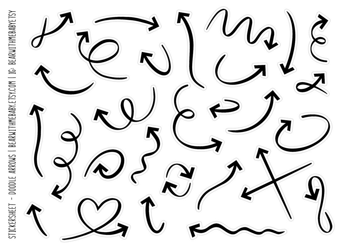 Tiny Doodle Arrow Planner Stickers, Doodle Reschedule Planner Sticker ...