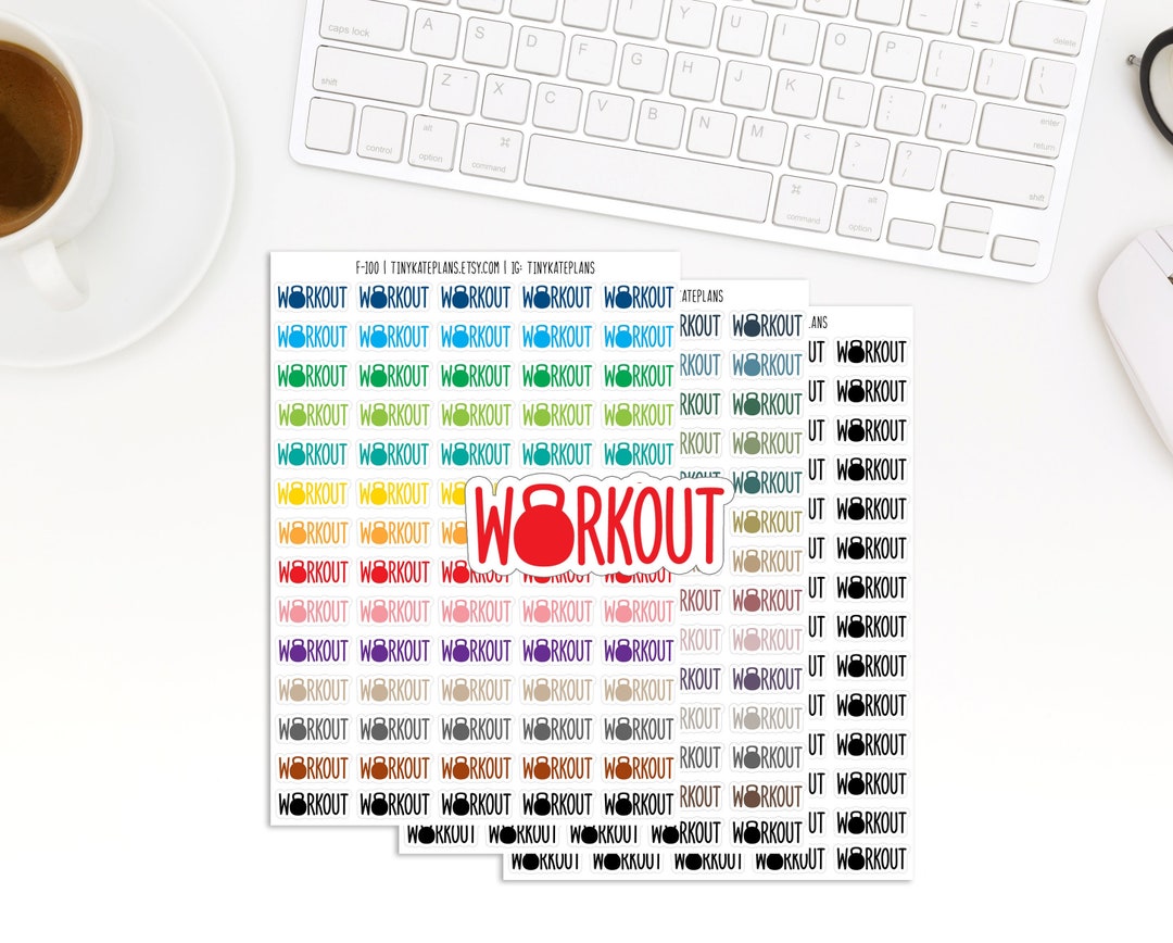 70 Fitness Exercise Workout Kettlebell Planner Stickers, Tiny Workout ...