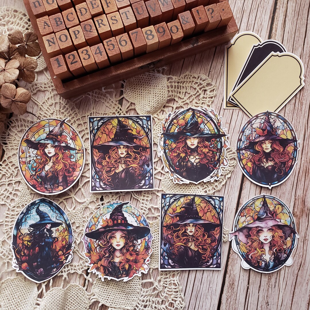 8 Halloween Witch Die Cut Planner Stickers, 3 Inch Spooky Halloween ...