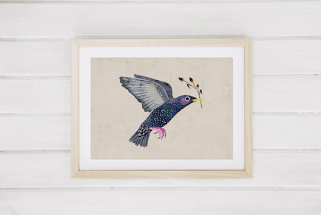 European Starling Bird Art Print, Cute Black Bird Art Print, Bird Art ...