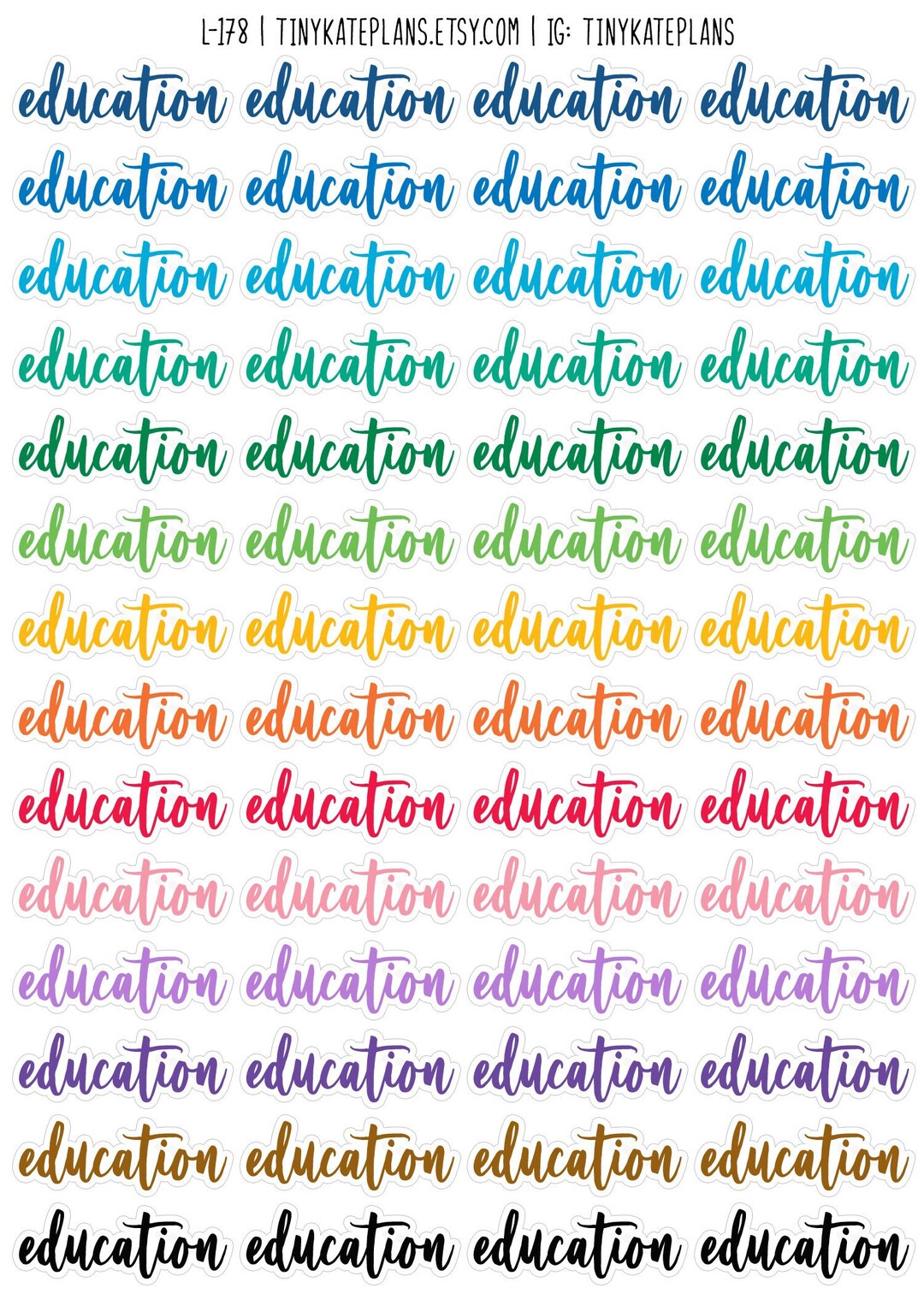 56 Tiny Education Wording Planner Stickers, Colorful Mini Word Planner ...