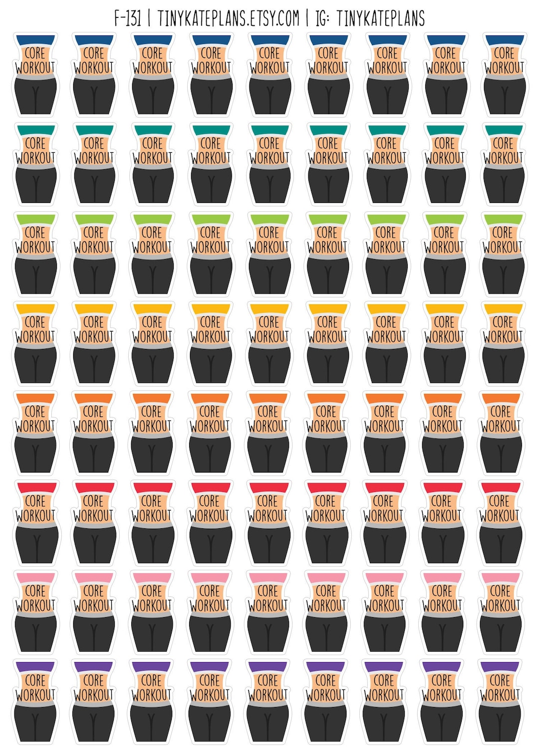 72 Tiny Core Workout Planner Stickers, Colorful Ab Workout Planner ...