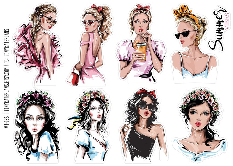Summer Vibe Girl Stickers for Junk Journals, Summer Girls Scrapbook ...