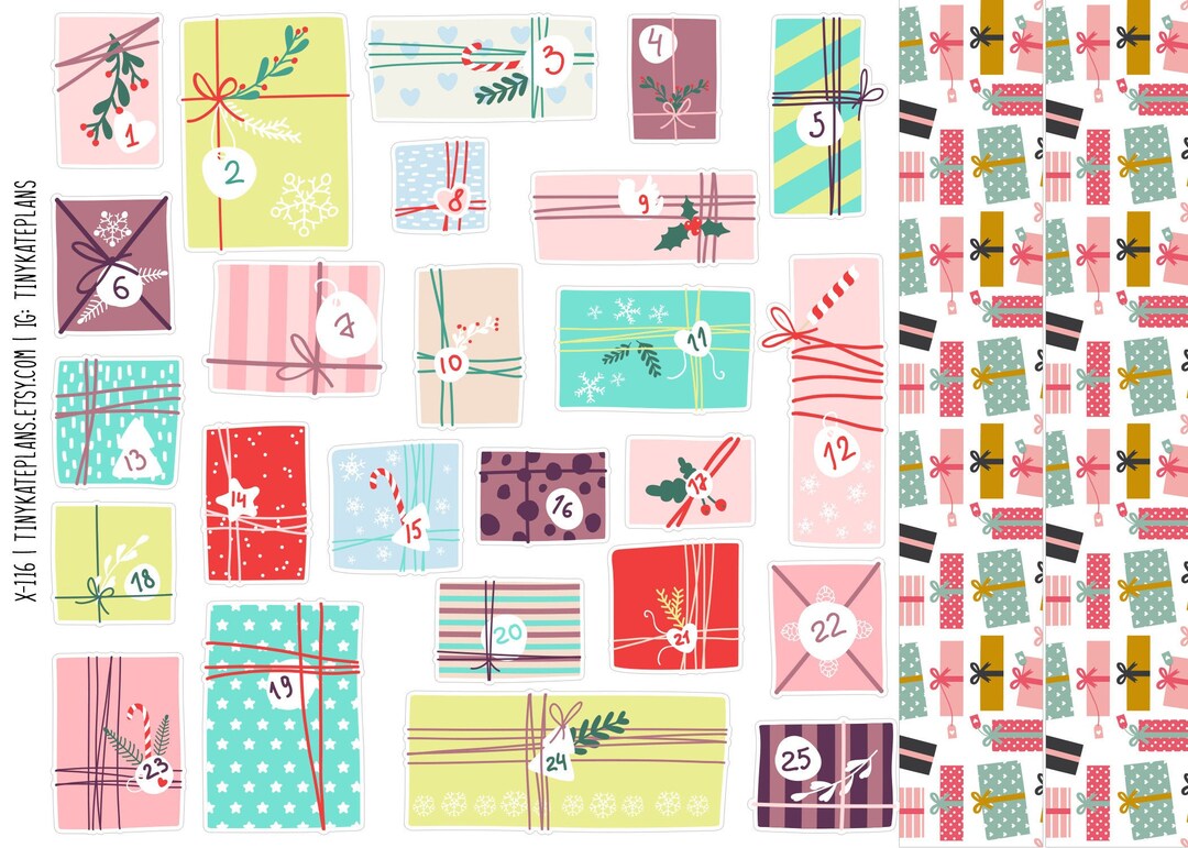 Christmas Gift Box Countdown Planner Stickers, Cozy Winter Planner ...