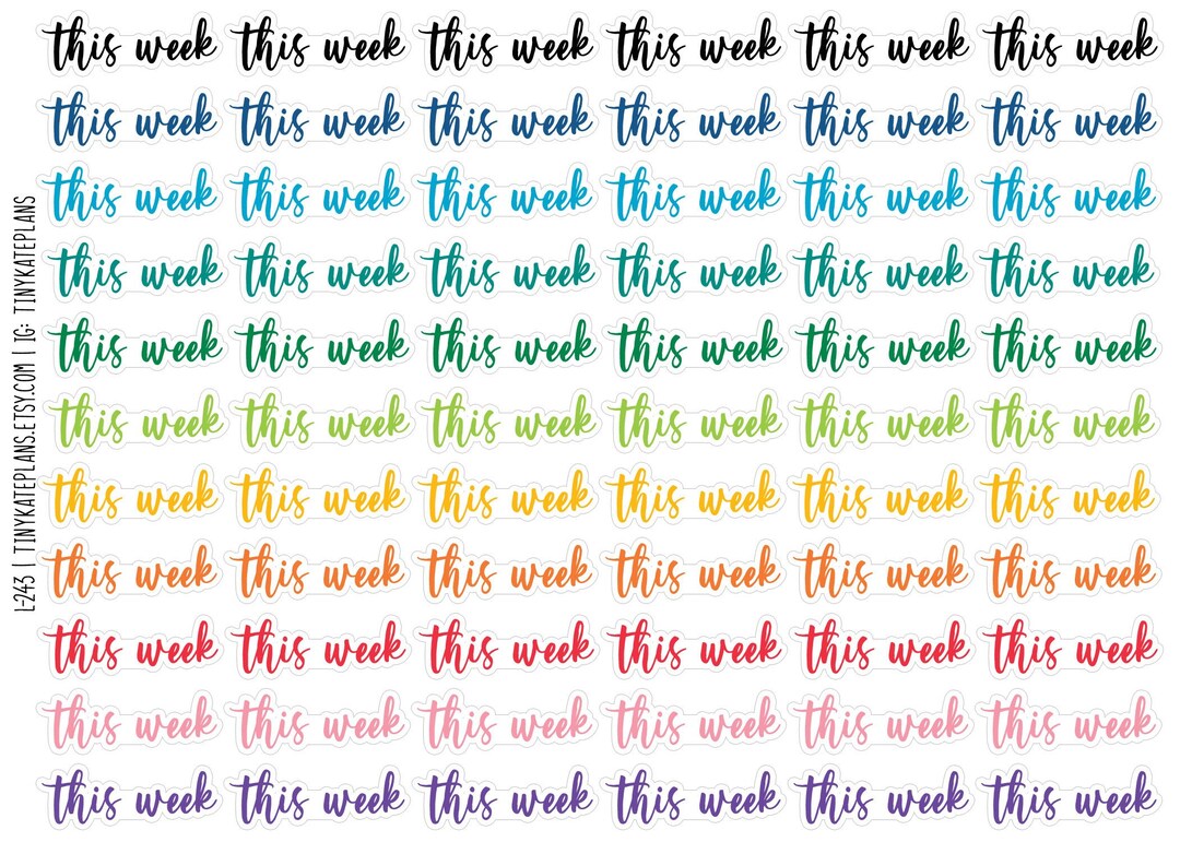 66 Tiny THIS WEEK Wording Planner Stickers, HP Colorful Mini This Week ...