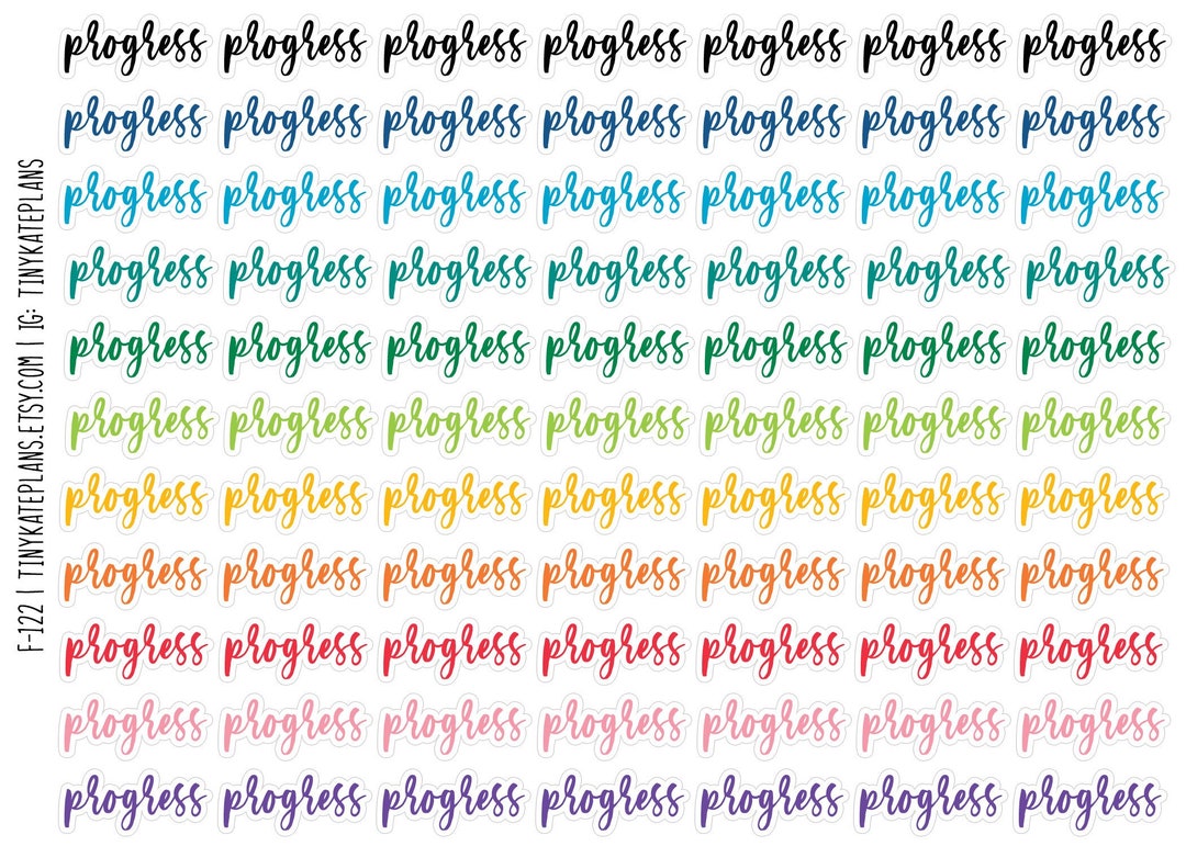 77 Tiny Progress Wording Planner Stickers, Colorful Workout Word ...