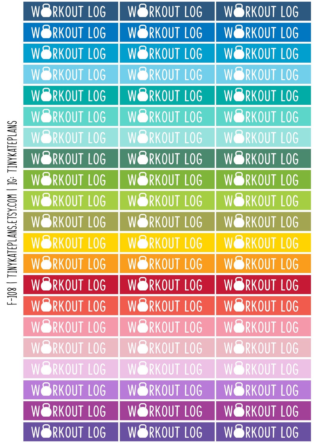 63 Workout Log Skinny Header Planner Stickers, Stickers for Erin ...