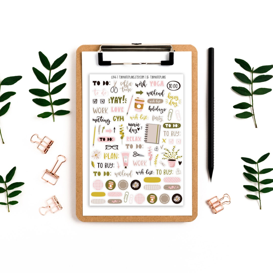 Pink & Green Planner Mix Sticker Set, Tiny Work Planner Stickers ...