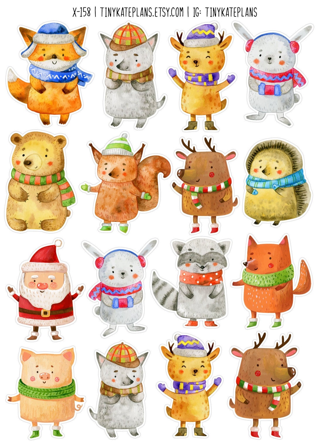 Dressed Winter Animals Planner Stickers, Cute Christmas Stickers, Cozy ...