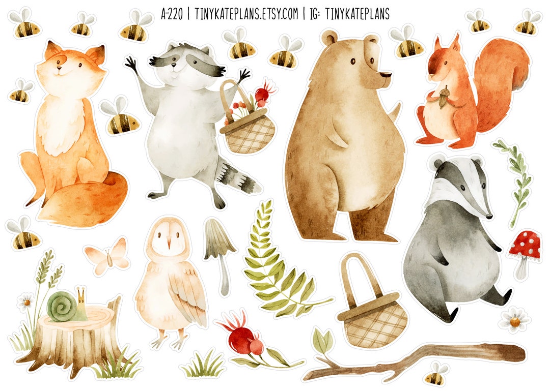 Woodland Friends Watercolor Animal Planner Stickers, Deer Planner ...