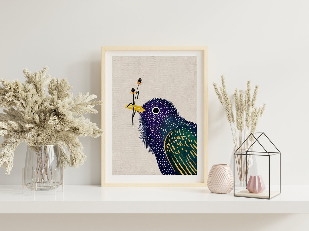 European Starling Bird Art Print, Cute Black Bird Art Print, Bird Art ...