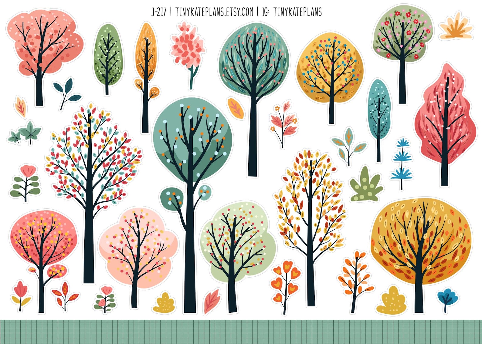 Colorful Trees Planner Stickers, Spring Tree Stickers, Spring Fall ...