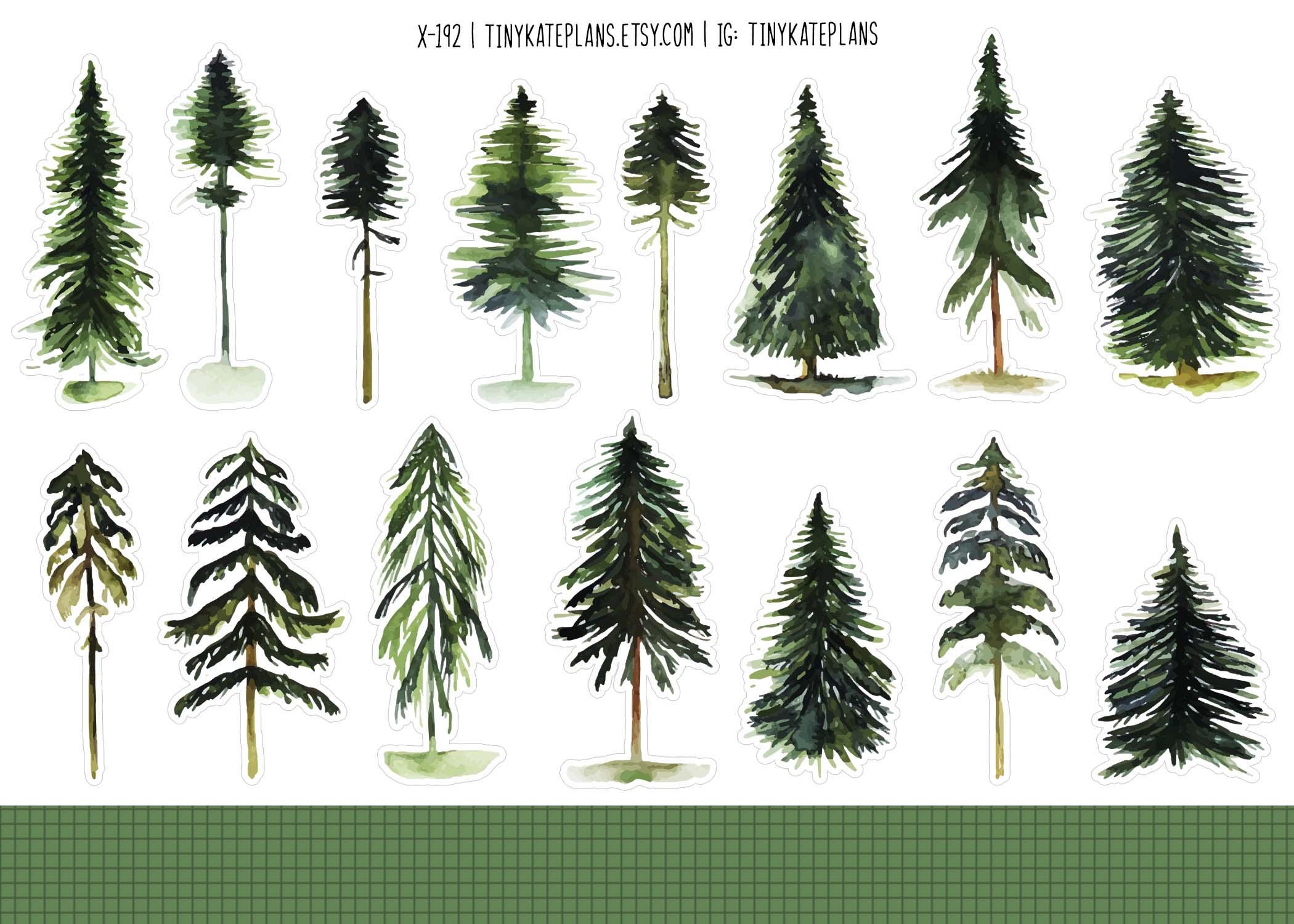 Watercolor Pine Trees Planner Stickers, Winter Stickers, Cozy Winter ...